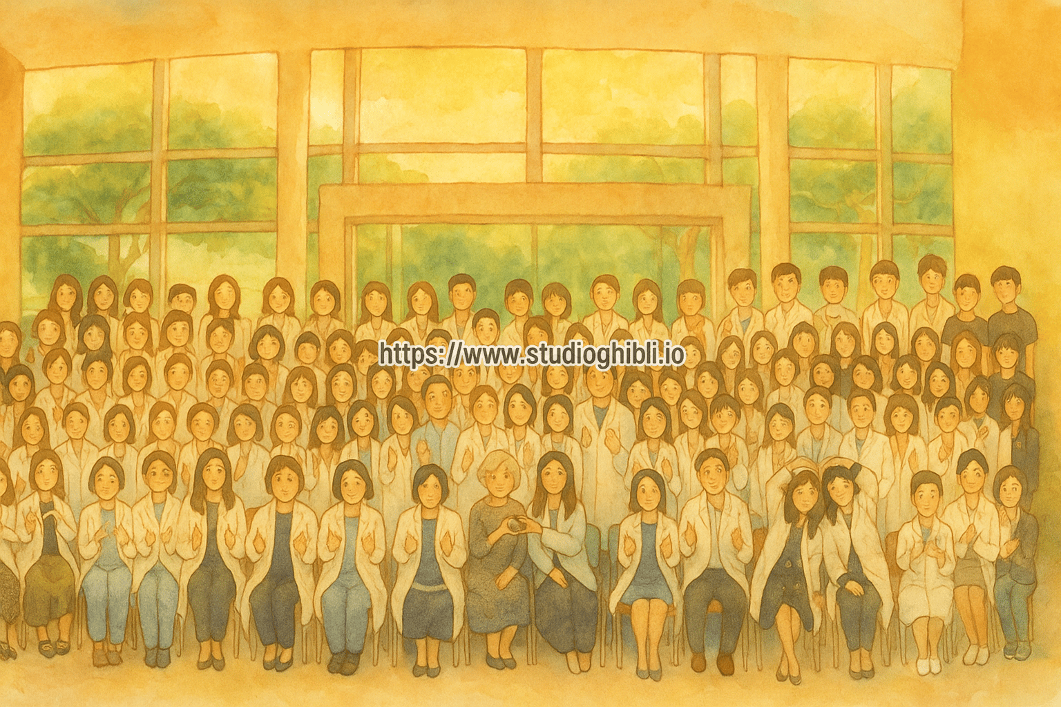 Transform this group photo into a soft, painterly Studio Ghi ...